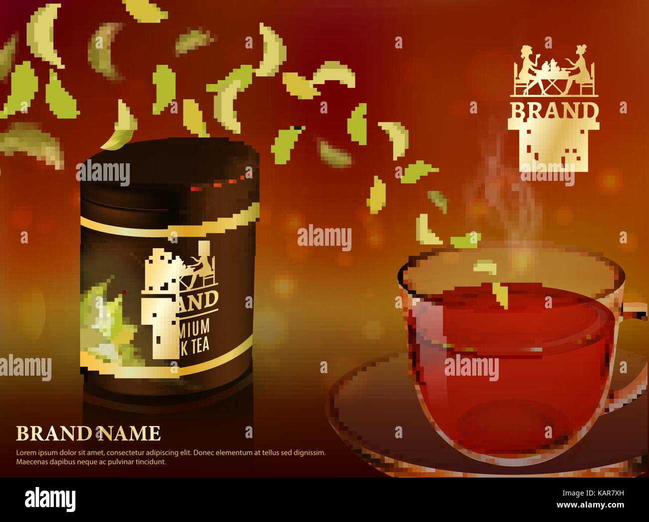 Tea advertising flyer, poster or banner template. Black tea ad, with ...