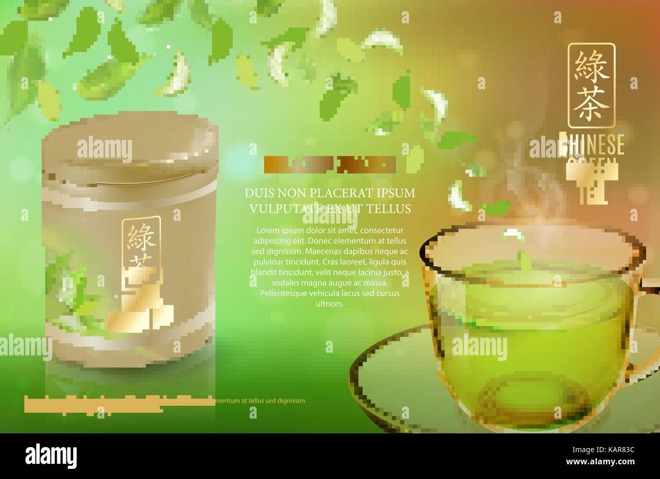 Tea advertising flyer, poster or banner template. Green tea background ...