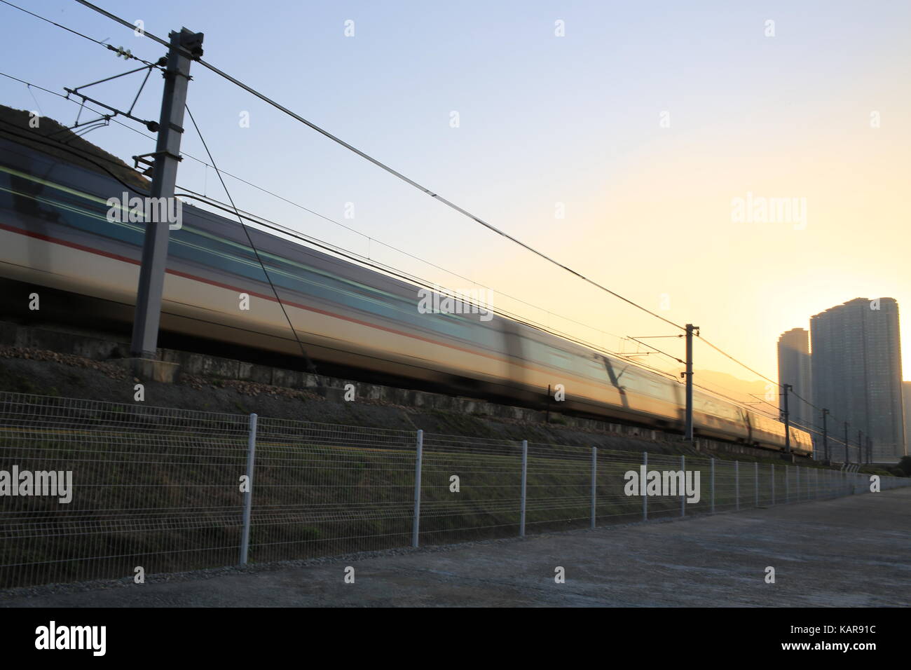 Good Morning : under the bright, first train running / speed up on ...