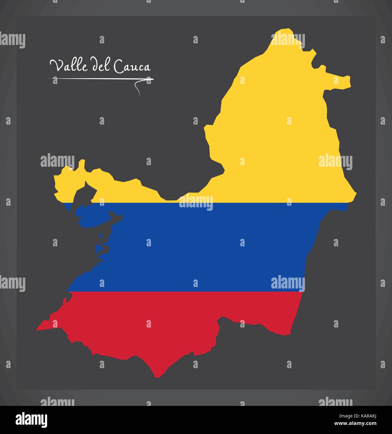 Valle del Cauca map of Colombia with Colombian national flag ...