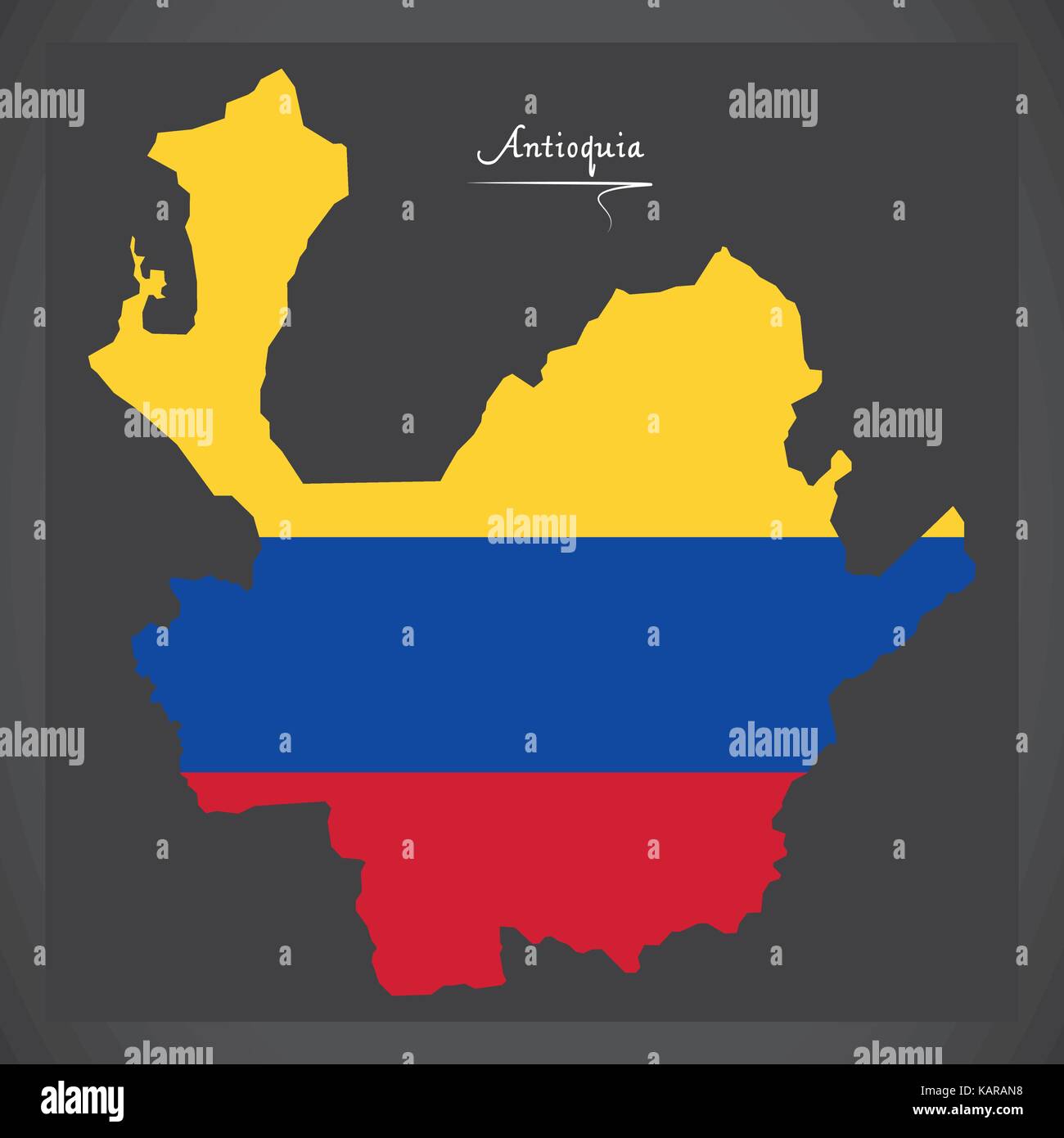 Antioquia map of Colombia with Colombian national flag illustration ...