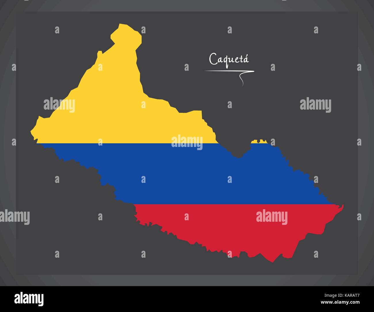 Caqueta map of Colombia with Colombian national flag illustration Stock ...