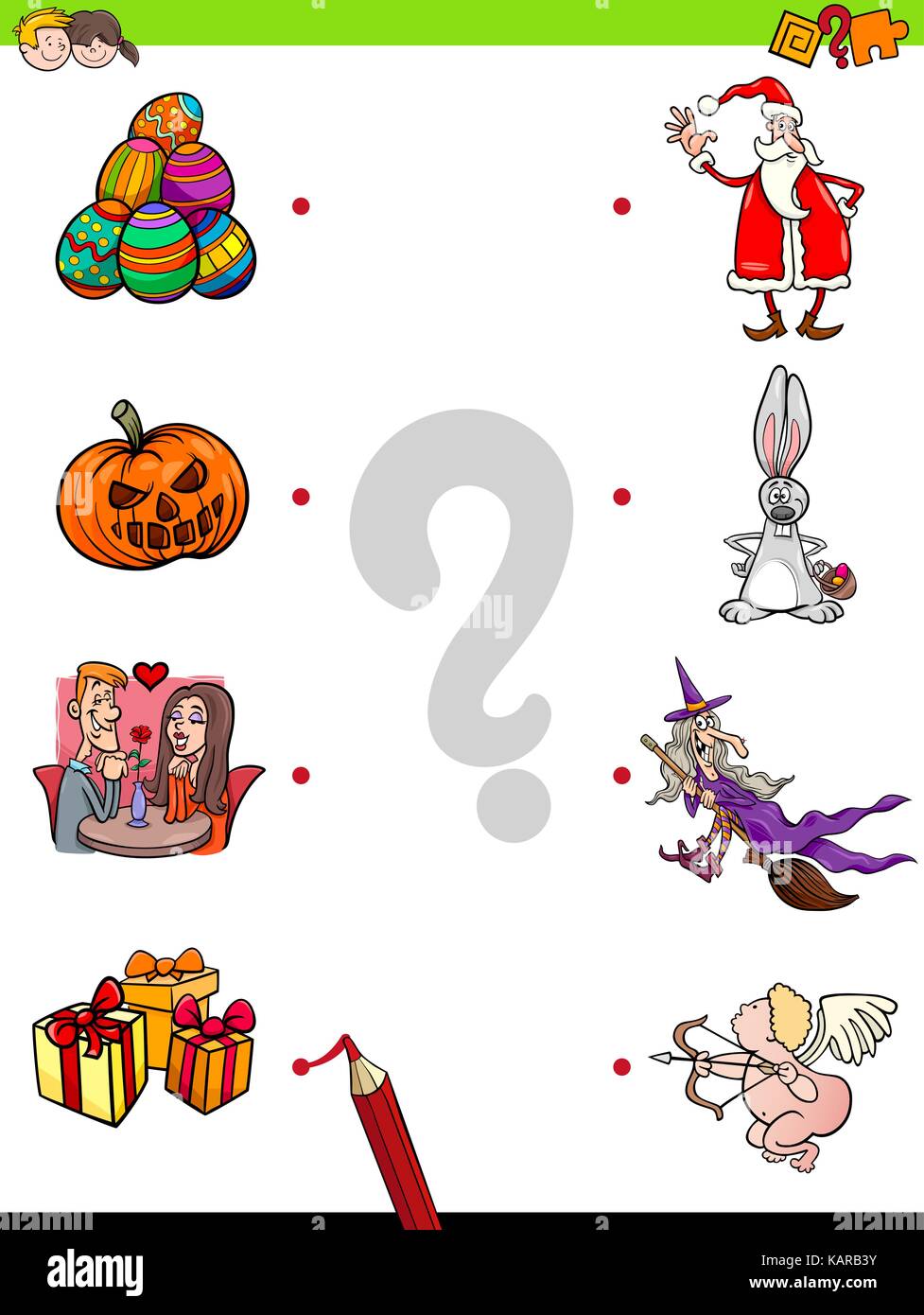 Cartoon Illustration of Educational Pictures Matching Game for Children ...