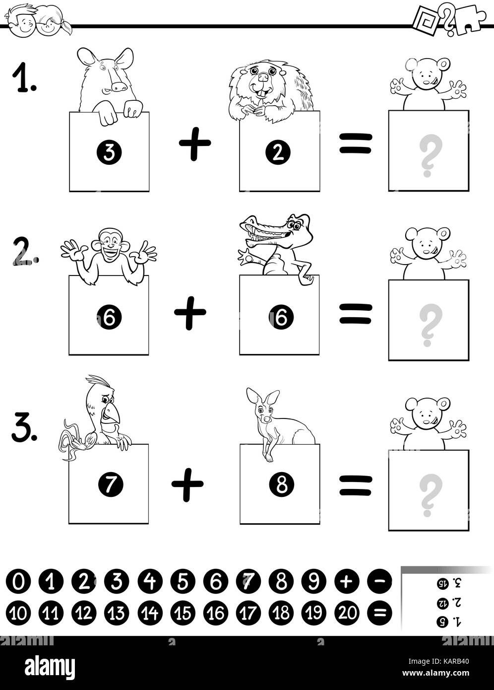 Black and White Cartoon Illustration of Educational Mathematical ...