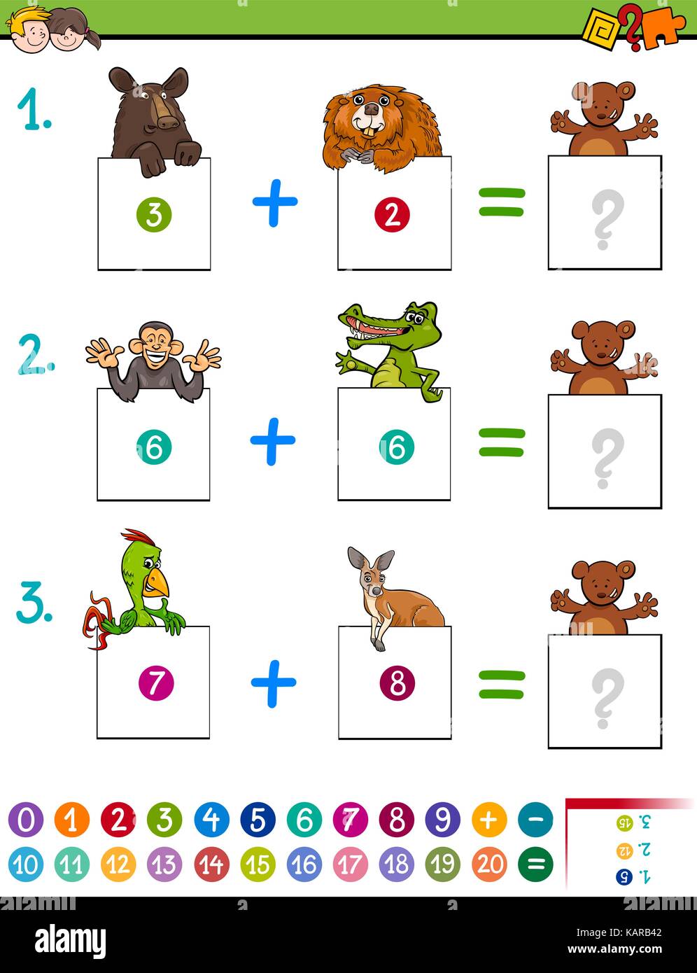 Cartoon Illustration of Educational Mathematical Addition Activity Game ...