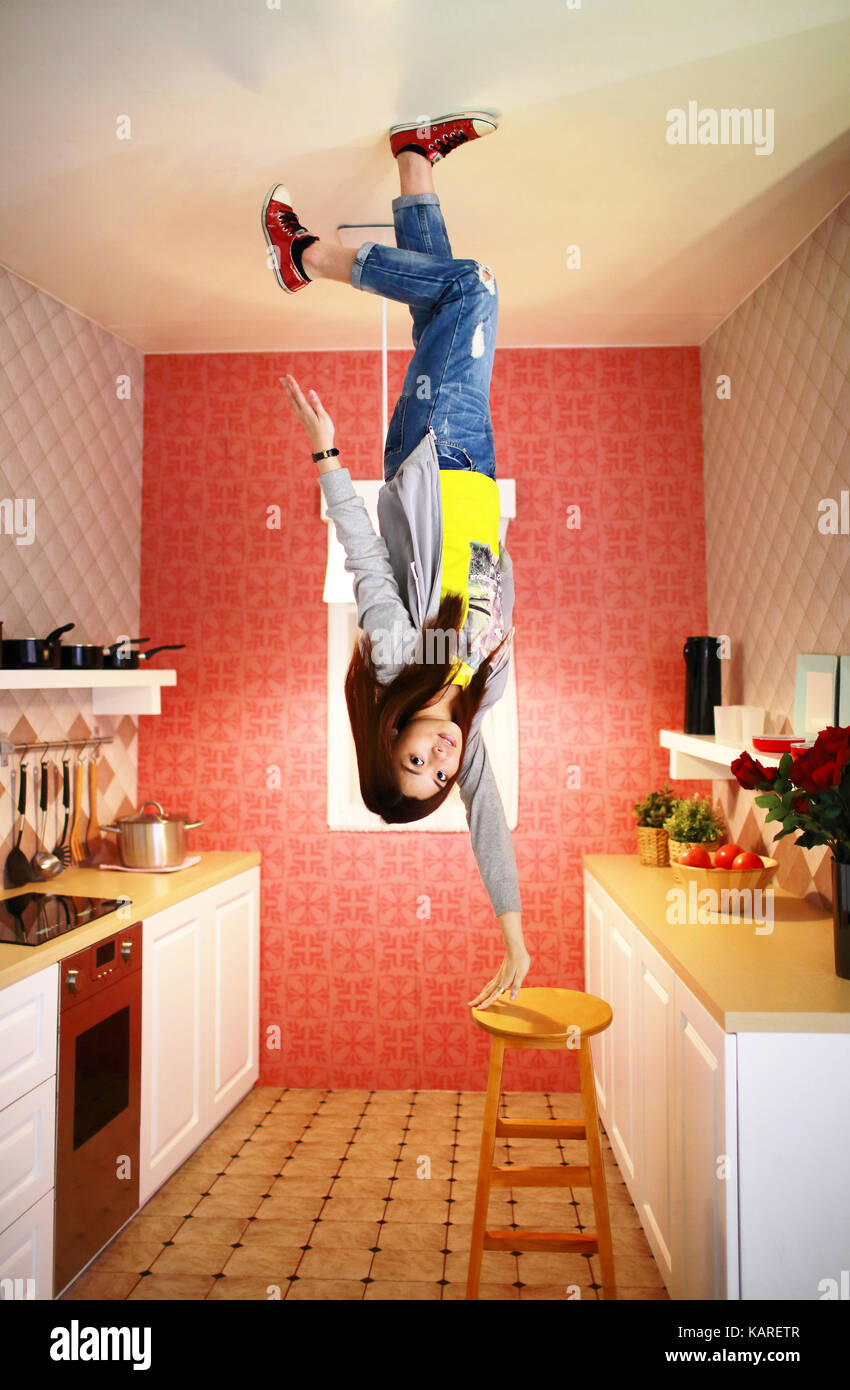 City young china new house wife is in a trouble kitchen world, like ...