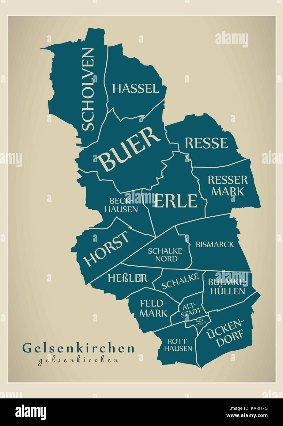 Modern City Map - Gelsenkirchen city of Germany with boroughs and titles DE Stock Vector Image ...