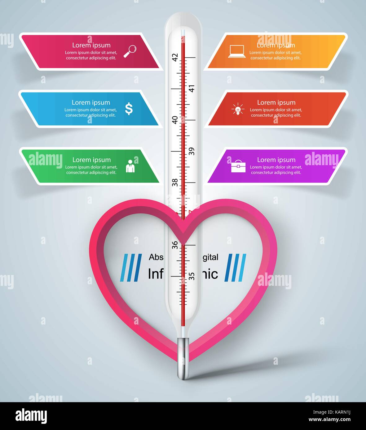Business illustration of a thermometer.Heart, Health and temper Stock ...