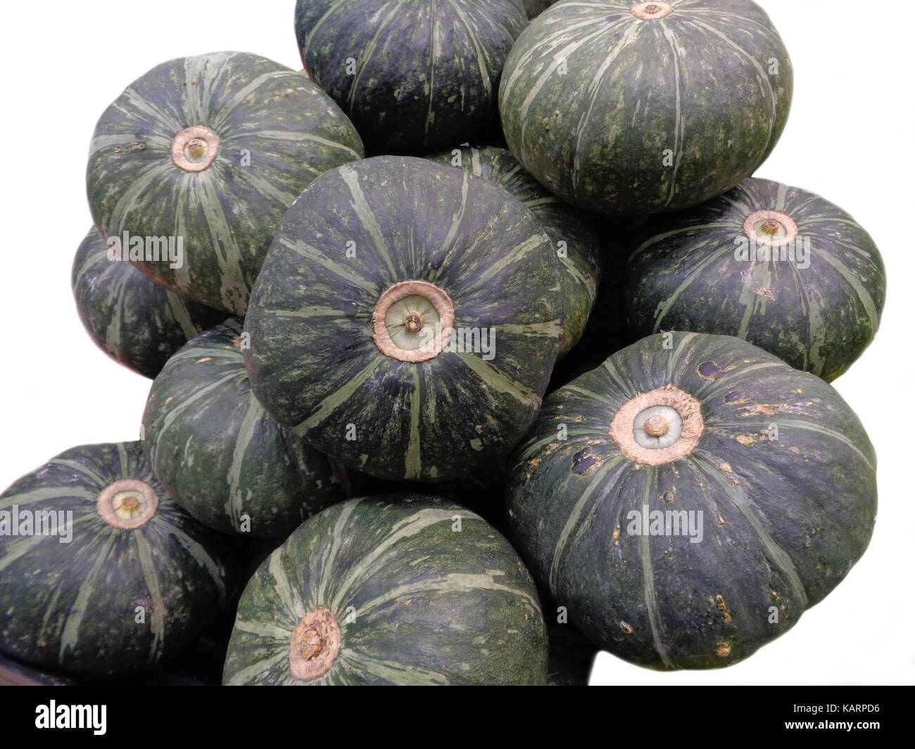 Heap of dark green tropical pumpkins isolated on white background Stock ...