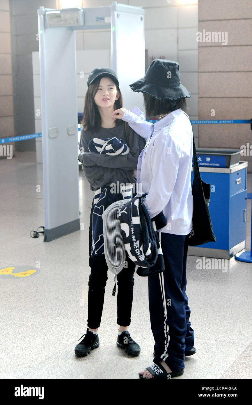Lin Siyi (left) and Xu Jiaqi of Chinese girl group SNH48 pictured at the Shanghai Hongqiao ...
