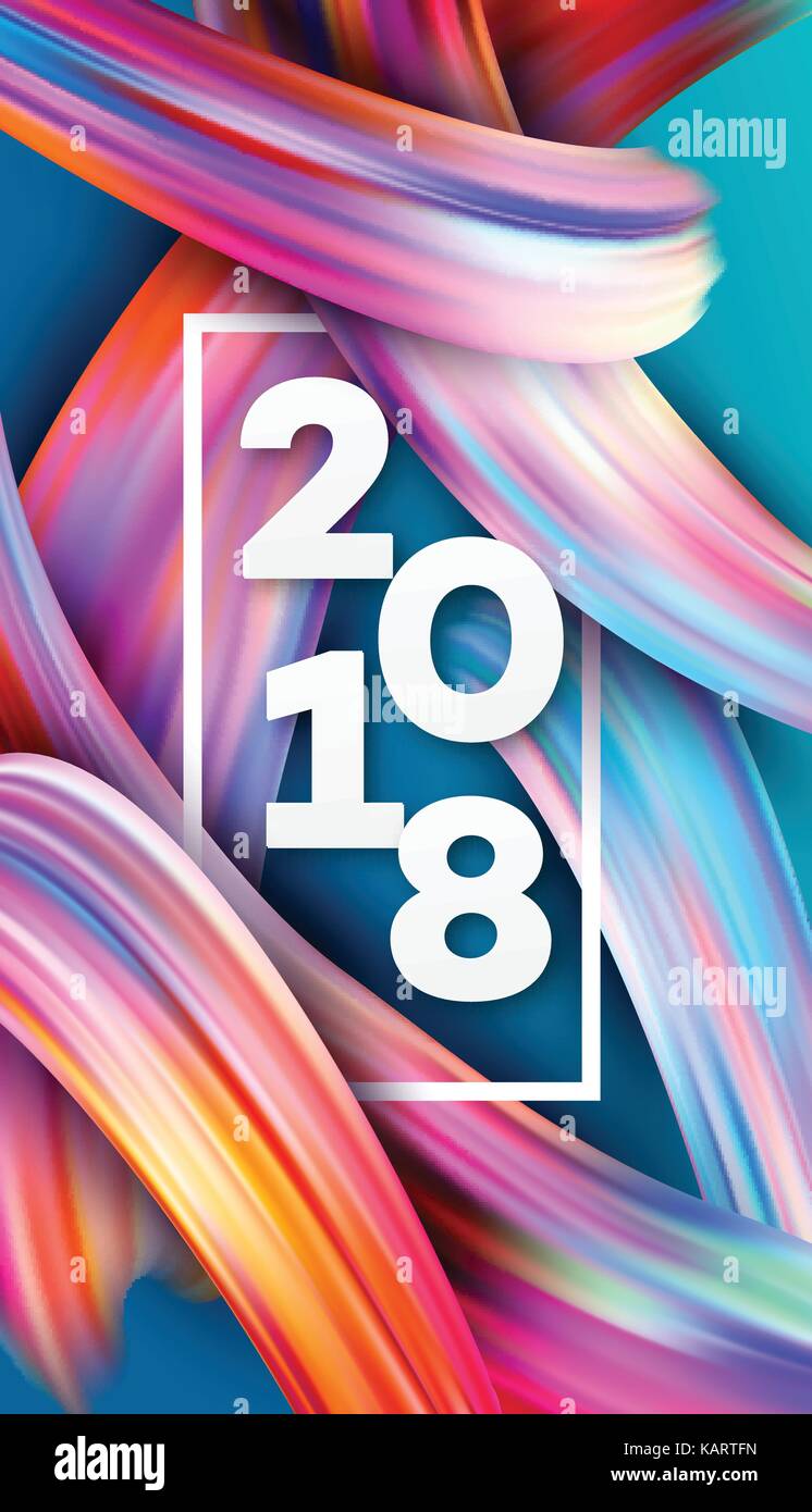 2018 New Year on the background of a colorful brushstroke oil or ...