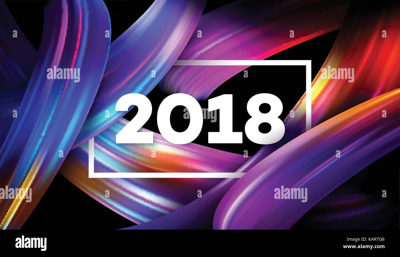 2018 New Year on the background of a colorful brushstroke oil or ...