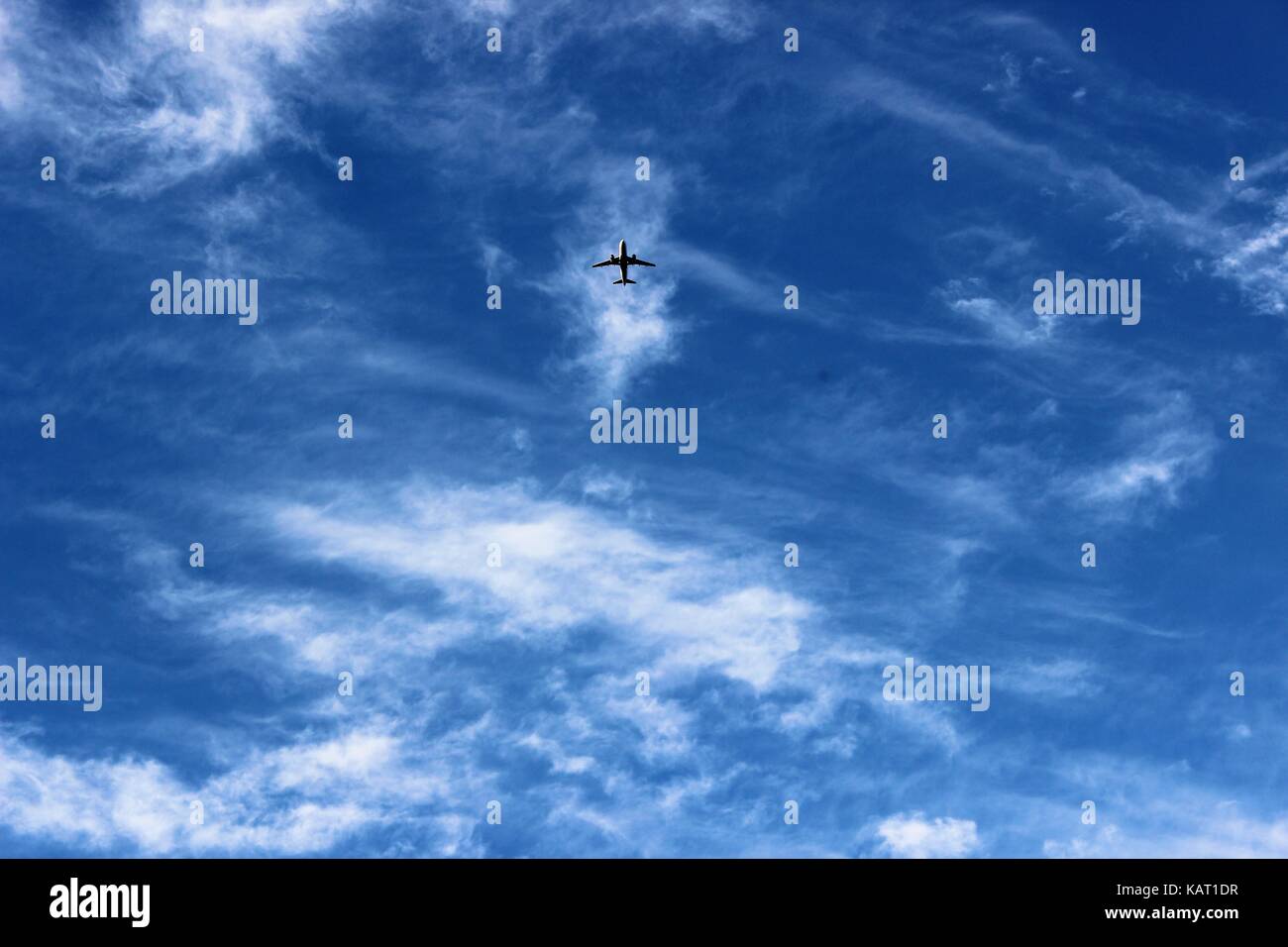 Plane flying through the sky Stock Photo - Alamy