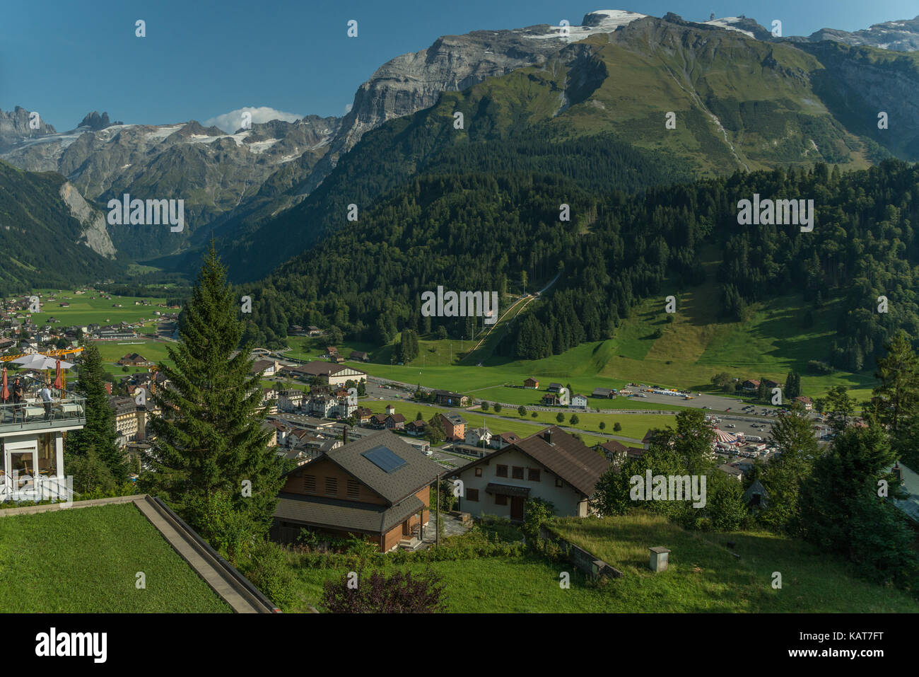 The ski field and structures of Mt Titlis, as seen from the Hotel ...