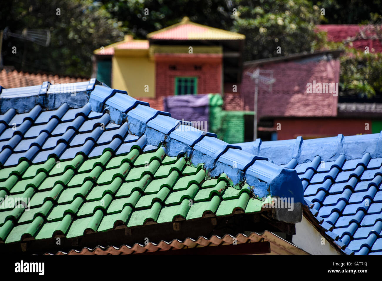 Colourful roof tops of the Rainbow Village in Semerang, Indonesia Stock ...
