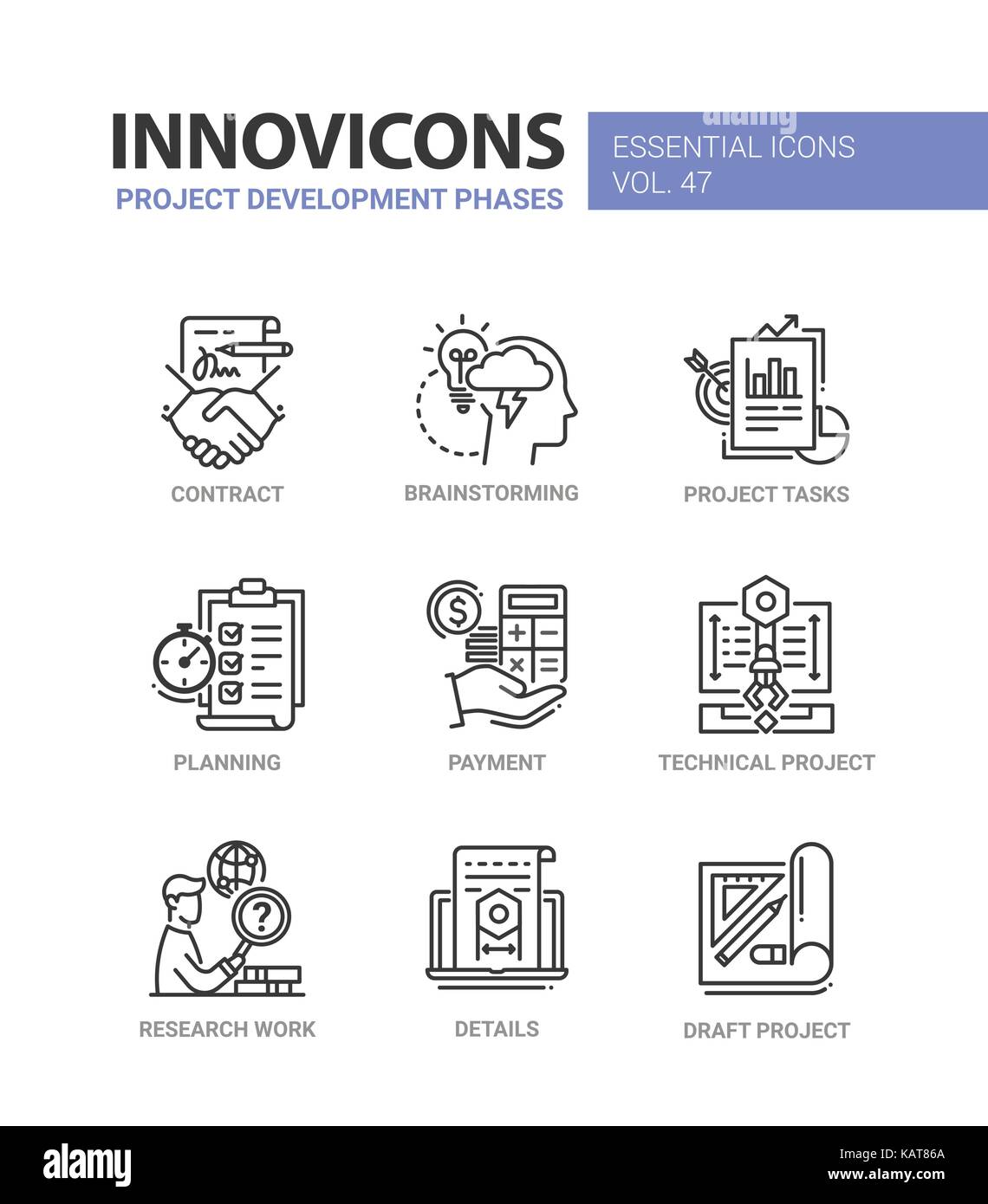 Project Development Phases - modern essential vector line design icons ...