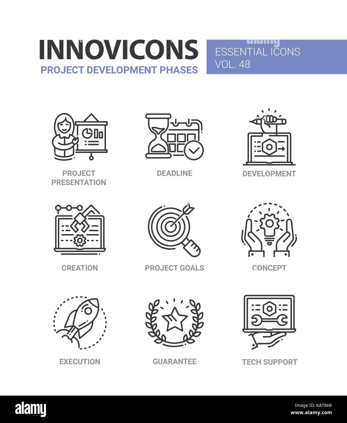 Project Development Phases - modern essential vector line design icons ...