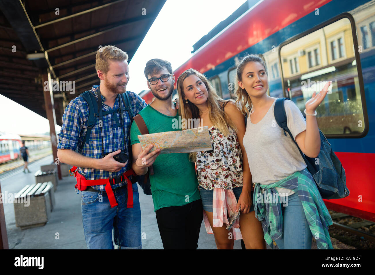 Young group of travelling tourists Stock Photo - Alamy