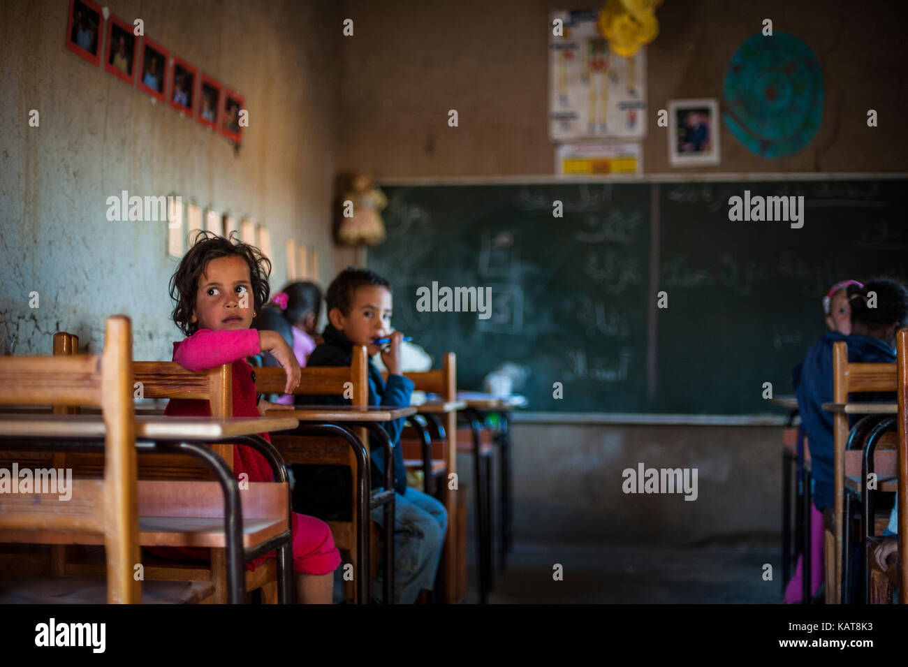 Inside the school with pupils and teacher in Khamila village, Morocco ...