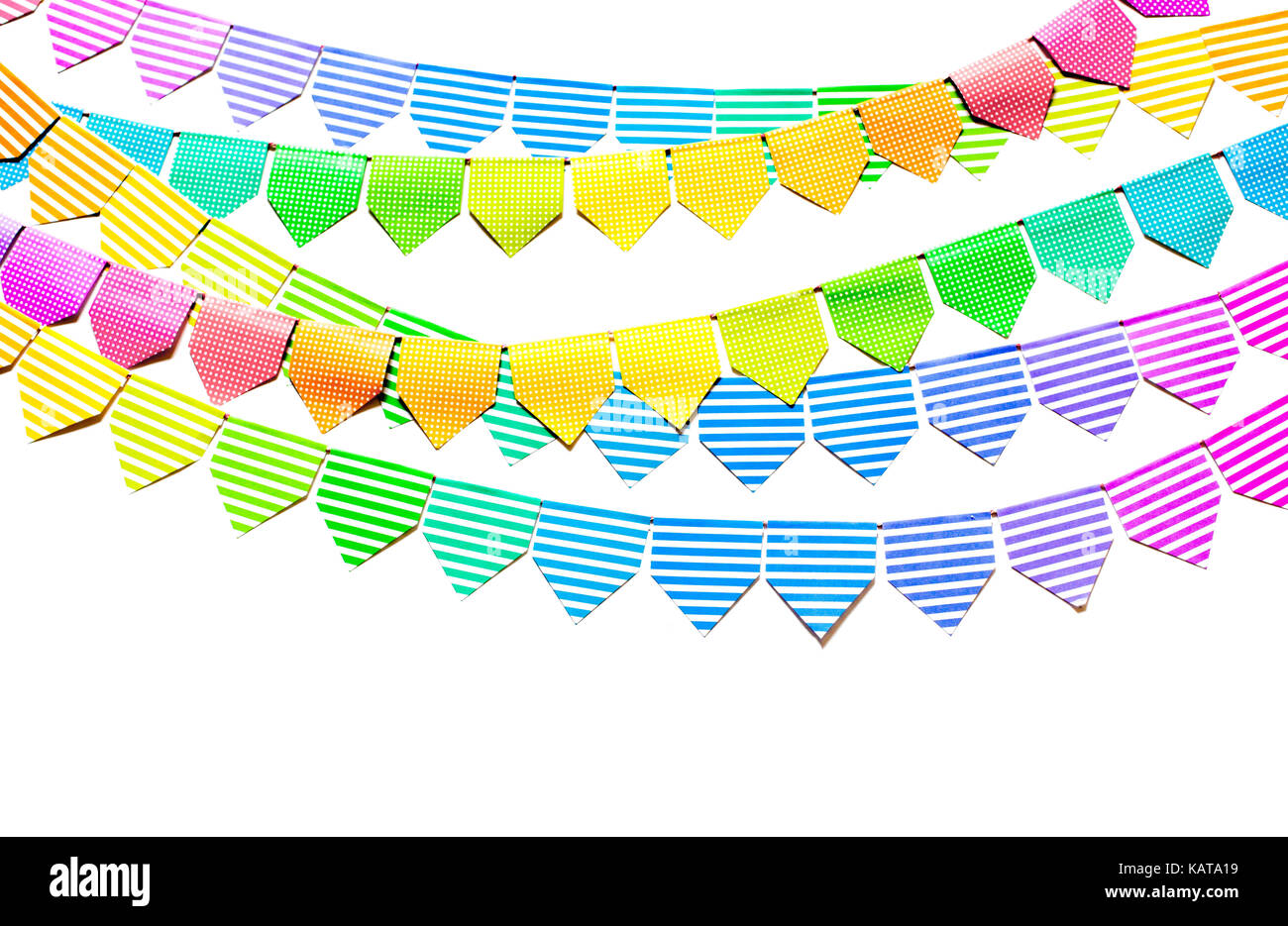 Colored flags garland. The background is white wood. celebration Stock ...