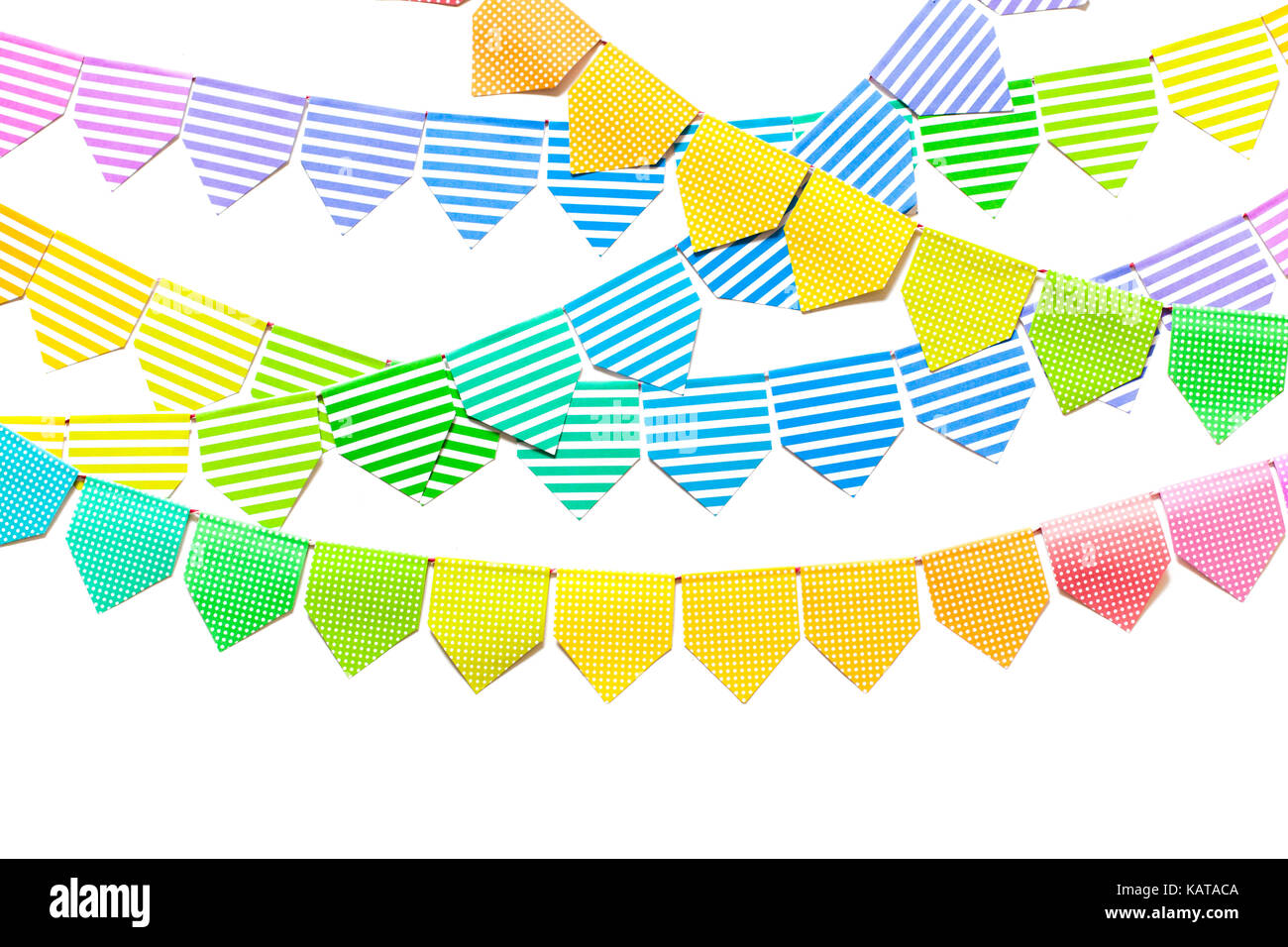 Colored flags garland. The background is white. celebration Stock Photo ...