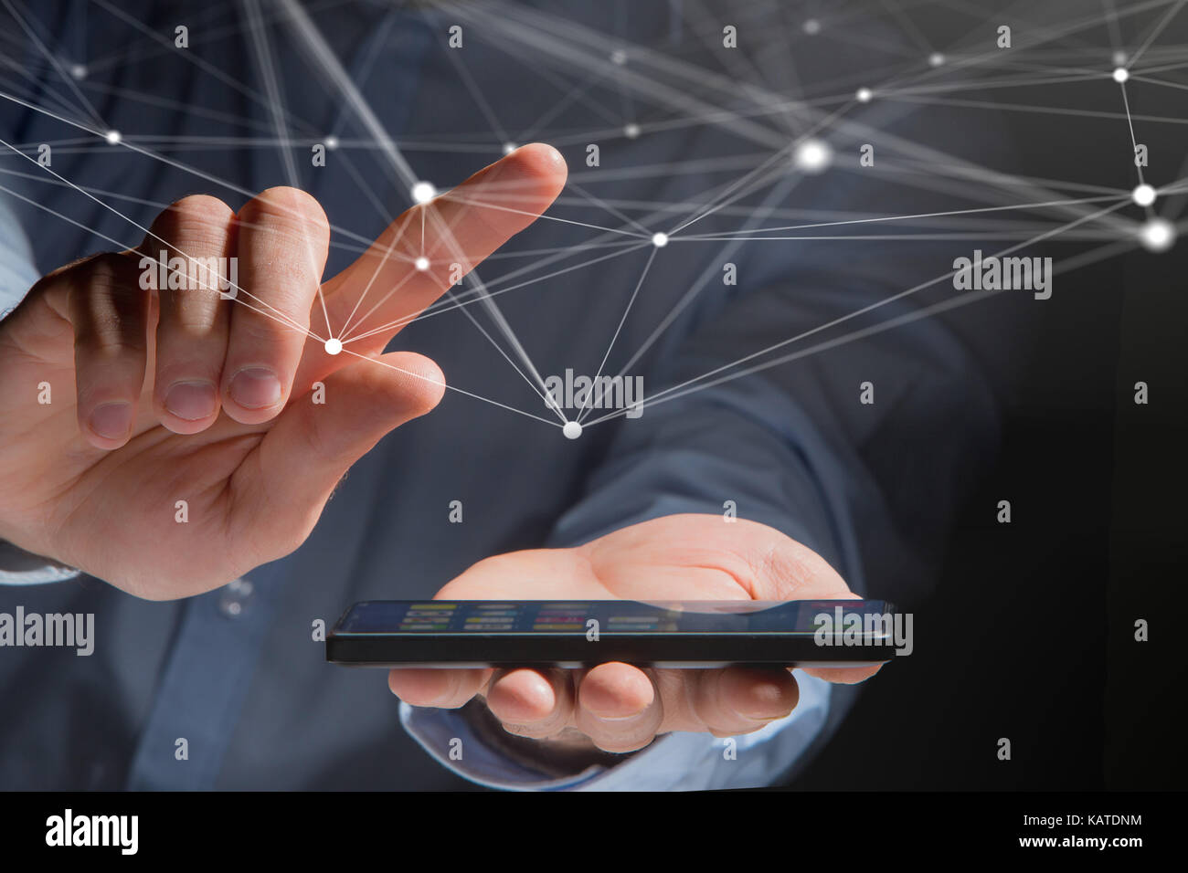 View of a Hand holding smartphone with operating system screen and ...