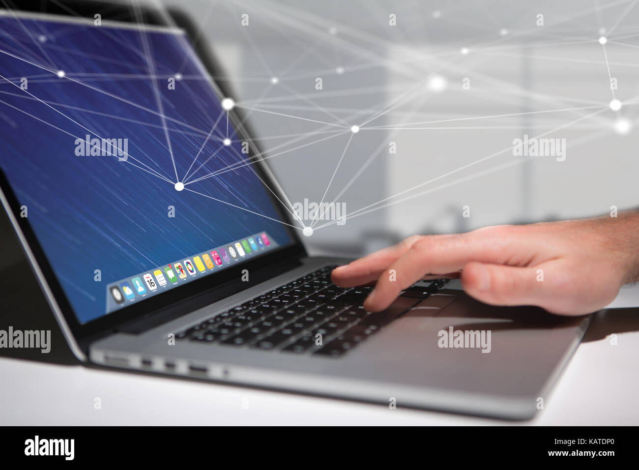 View of a Laptop with operating system screen and network connection ...