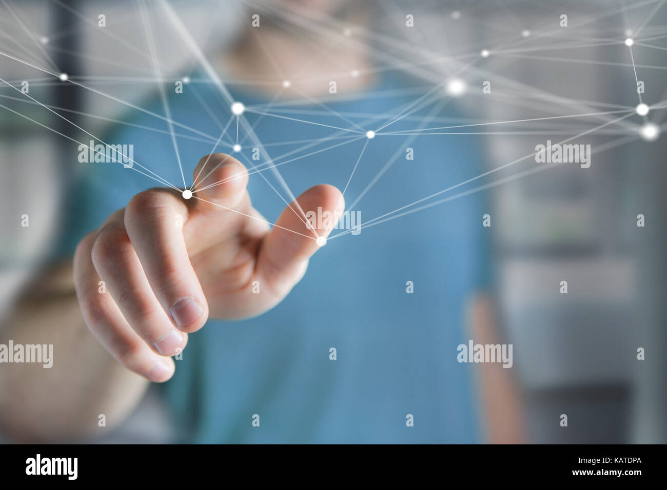 View of a Hand touchnig an operating system screen and network ...