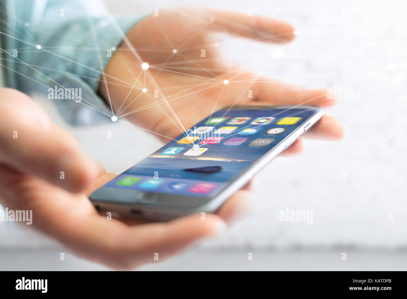 View of a Hand holding smartphone with operating system screen and ...