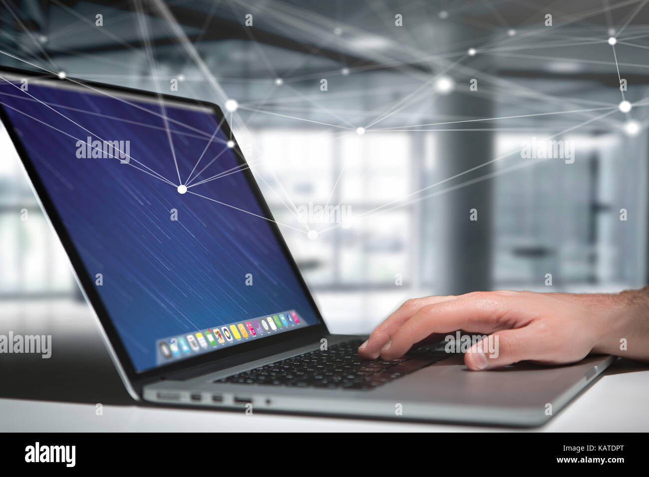 View of a Laptop with operating system screen and network connection ...
