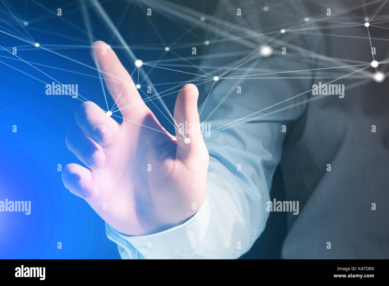 View of a Hand touchnig an operating system screen and network ...