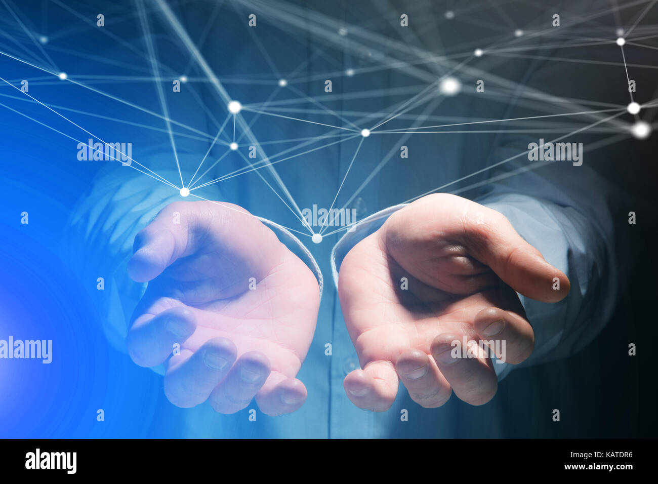 View of a Hand touchnig an operating system screen and network ...