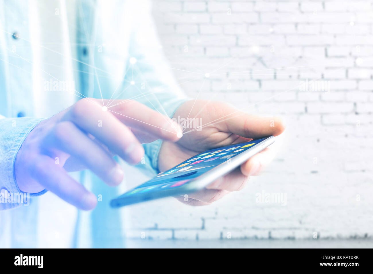 View of a Hand holding smartphone with operating system screen and ...