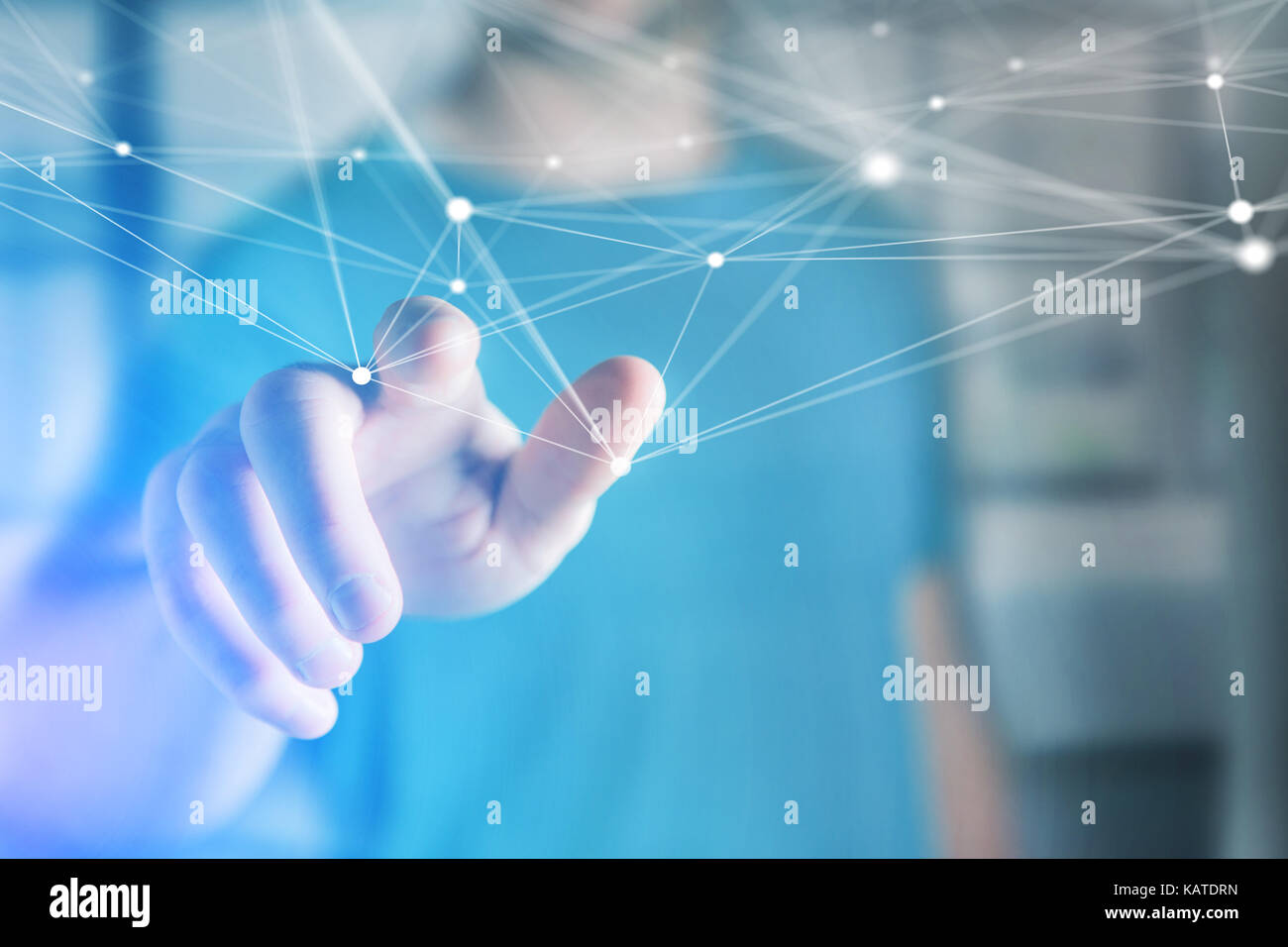 View of a Hand touchnig an operating system screen and network ...