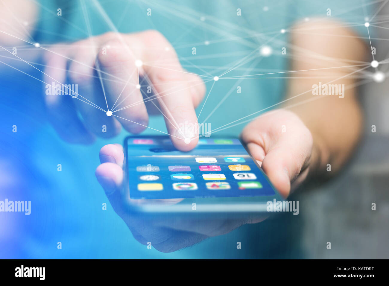 View of a Hand holding smartphone with operating system screen and ...