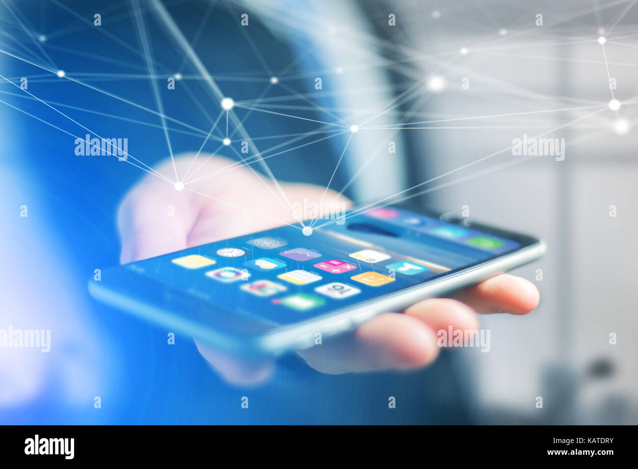 View of a Hand holding smartphone with operating system screen and ...