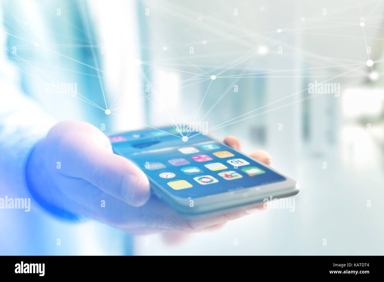 View of a Hand holding smartphone with operating system screen and ...