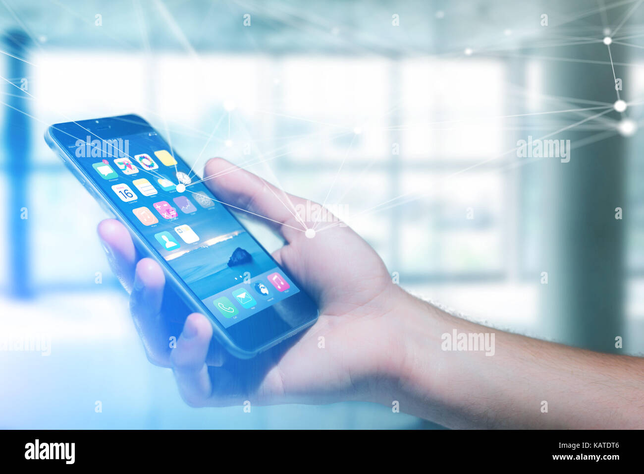 View of a Hand holding smartphone with operating system screen and ...