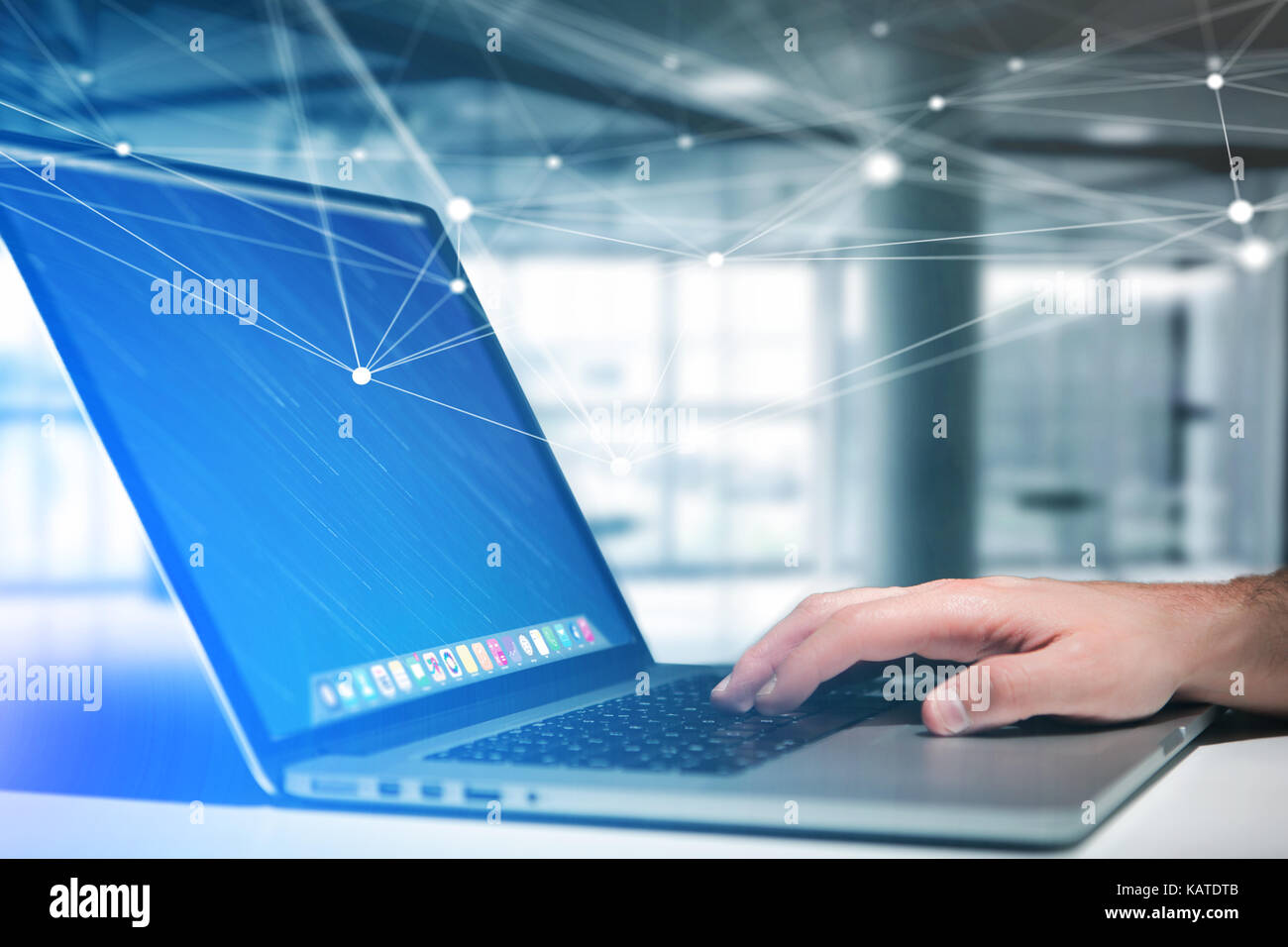 View of a Laptop with operating system screen and network connection ...