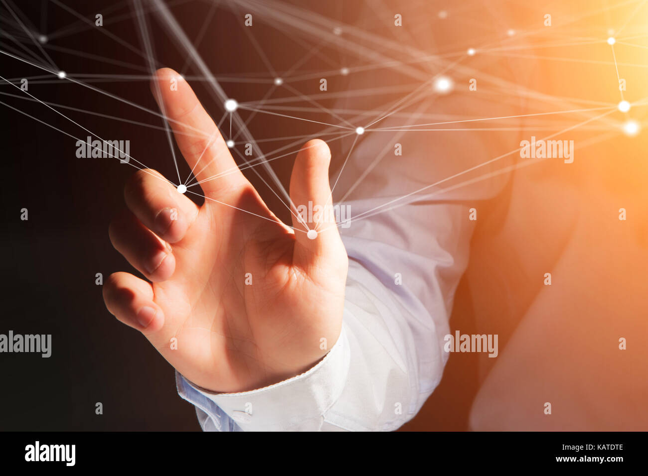 View of a Hand touchnig an operating system screen and network ...