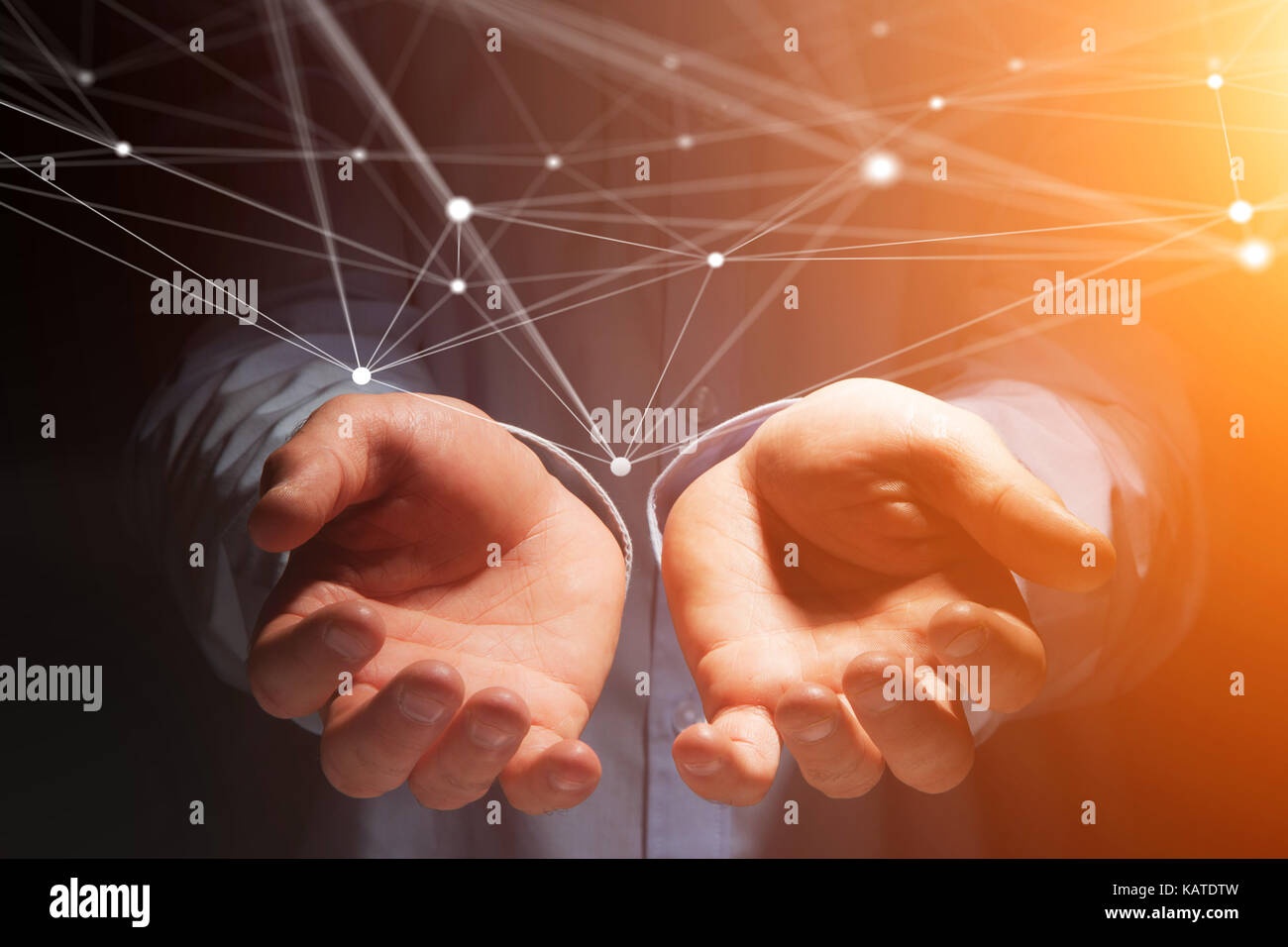 View of a Hand touchnig an operating system screen and network ...