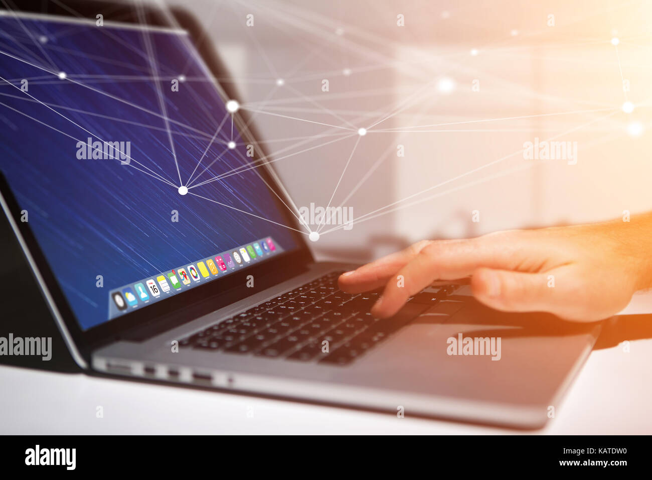 View of a Laptop with operating system screen and network connection ...