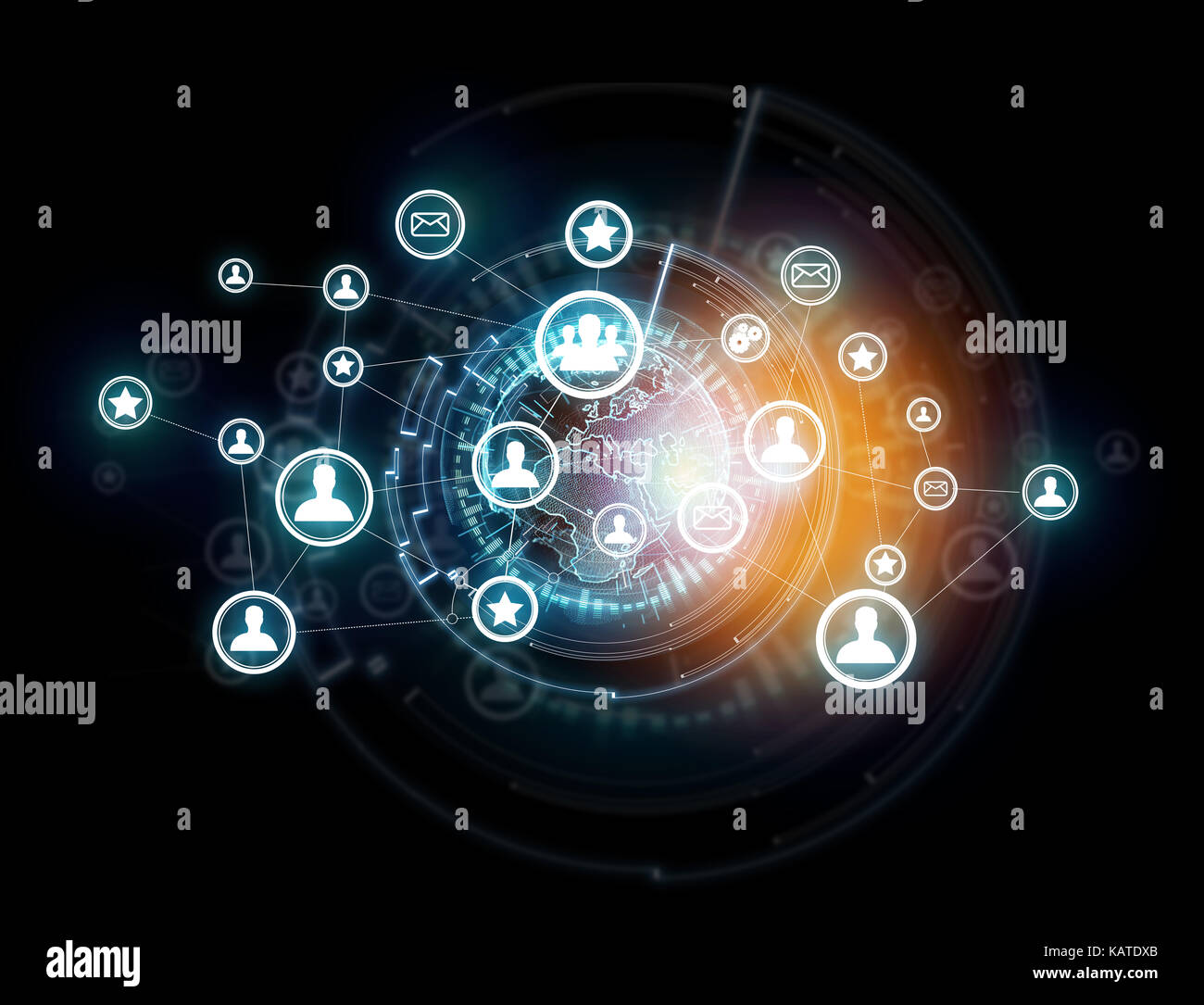 View of a International network displayed on a futuristic interface ...