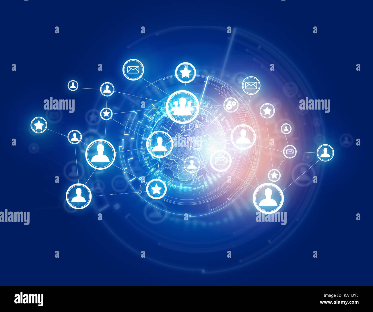 View of a International network displayed on a futuristic interface ...