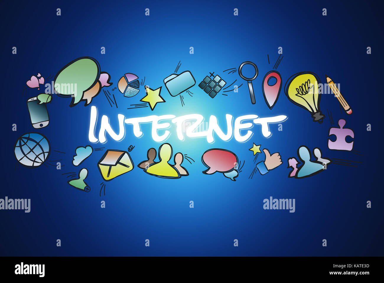 View of a Internet title isolated on a background and surounded by ...