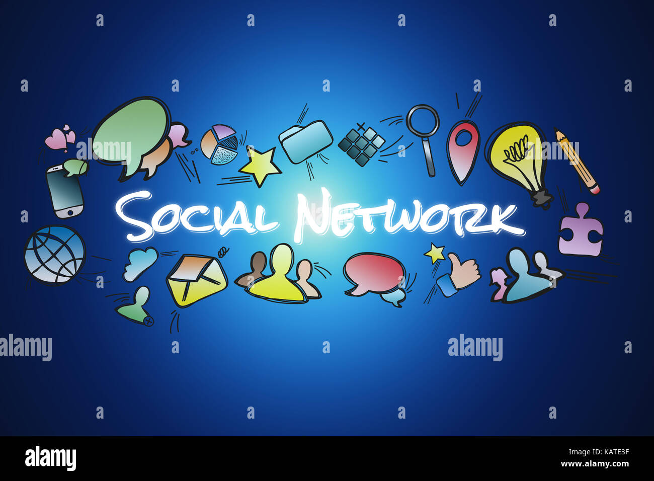 View of a Social network title isolated on a background and surounded ...