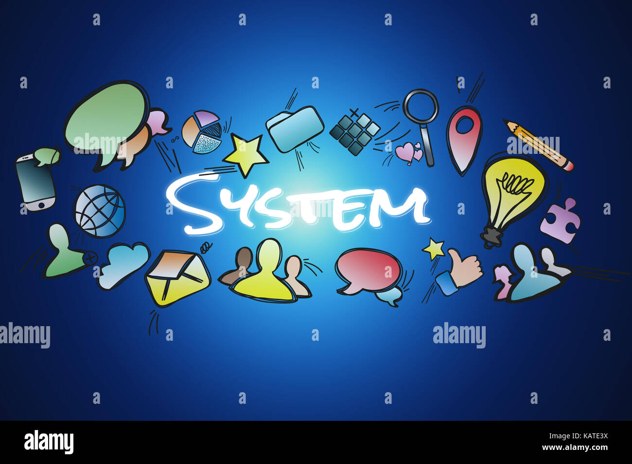 View of a System title isolated on a background and surounded by ...