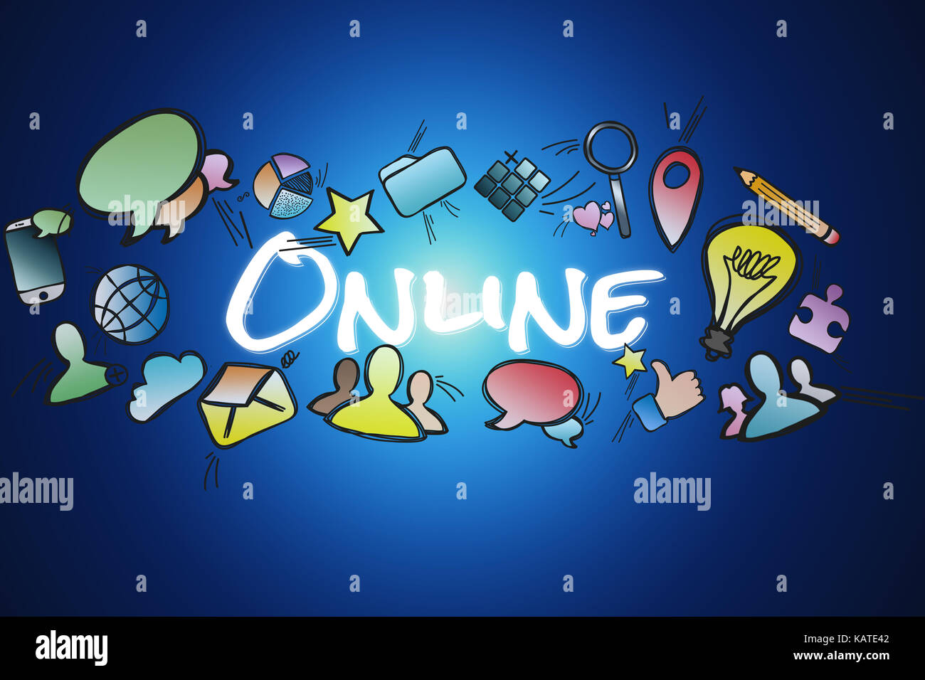 View of a Online title isolated on a background and surounded by ...