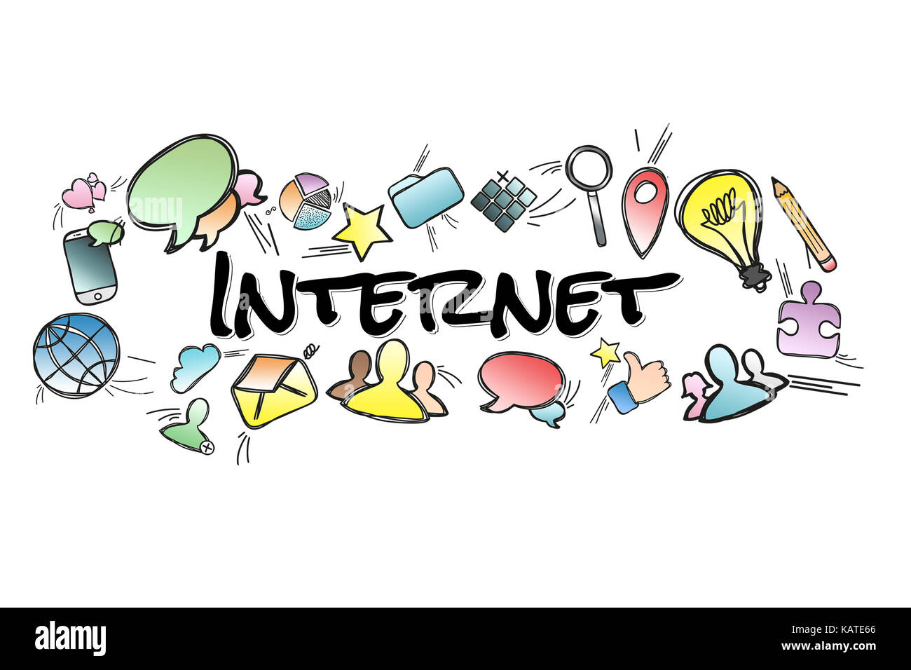 View of a Internet title isolated on a background and surounded by ...