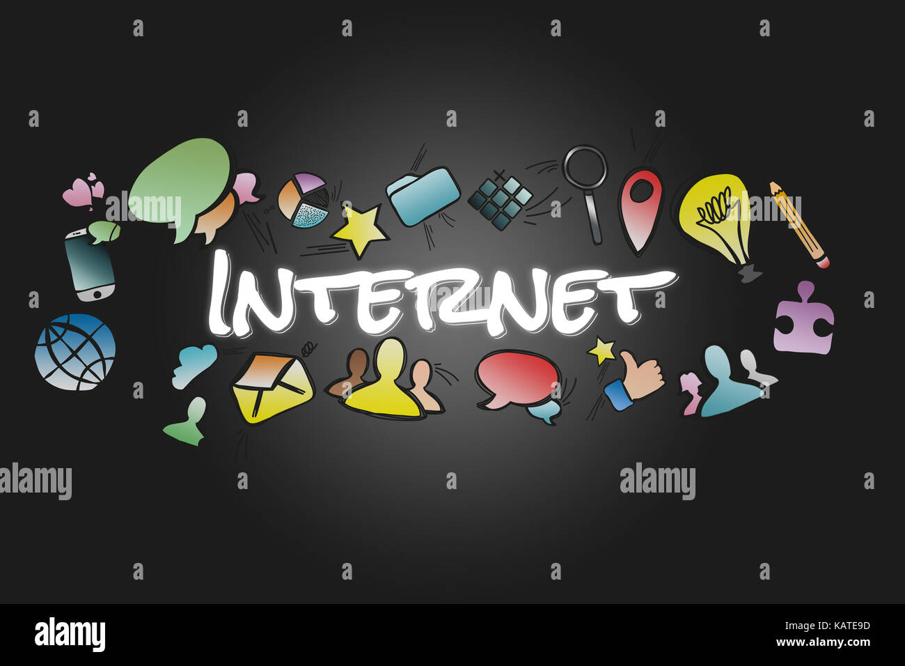 View of a Internet title isolated on a background and surounded by ...